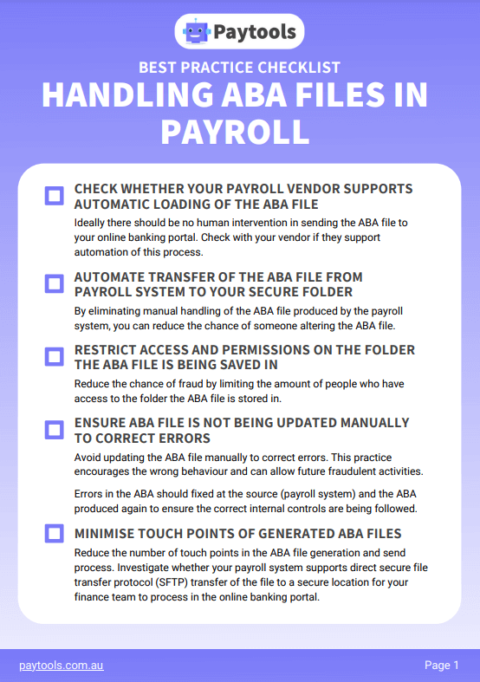 ABA Files Checklist Form | Paytools